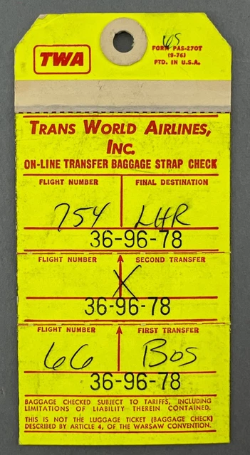 TWA TRANS WORLD Airlines On-Line Transfer Vintage Bag Tag Baggage ...