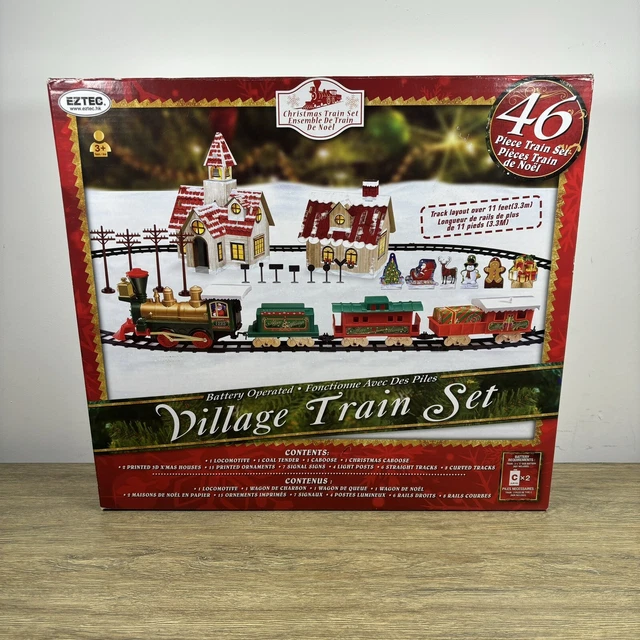 EZTEC BATTERY OPERATED 46 Piece Village Train Set inc. Buildings - NEW ...