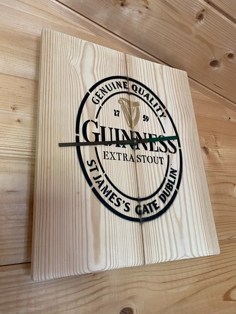 GUINNESS BRANDED WOODEN Clock. Made From 100% Reclaimed Pine. Father’s ...