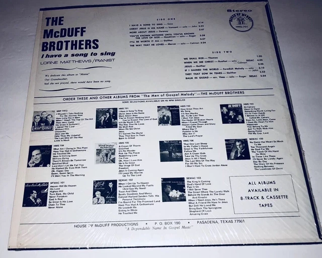 THE MCDUFF BROTHERS I Have A Song To Sing Southern Gospel LP 22M22 $18. ...