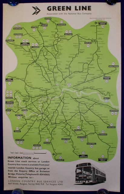 GREENLINE COACH SERVICE London Country Bus London Transport Poster Map ...