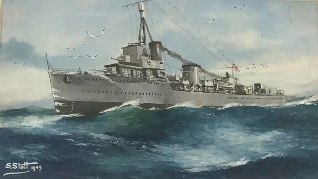 ORIGINAL WW2 WATERCOLOUR Painting of HMS Campbell - Battleship ...