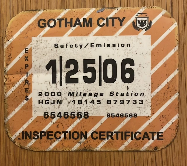 GENUINE GOTHAM CITY - Safety / Emission Certificate 2005 Batman Begins ...