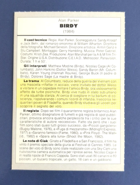 CARTOLINA CINEMATOGRAFICA BIRDY Le Ali Della Libertà 1984 Alan Parker ...
