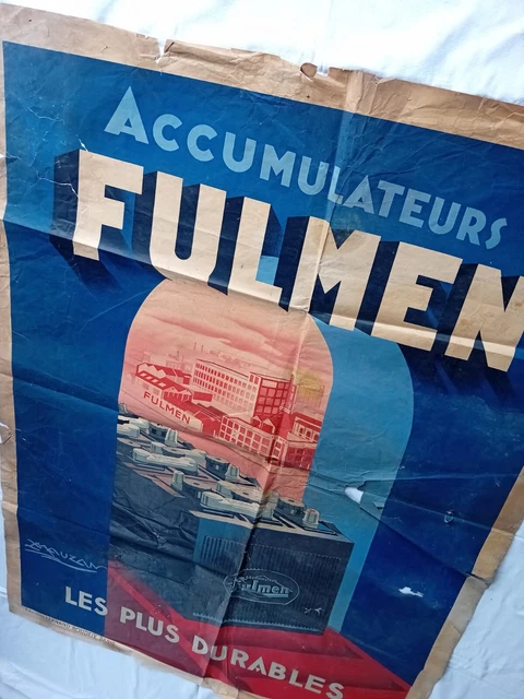 ANCIENNE AFFICHE ACCUMULATEUR FULMEN batterie automobile garage ...