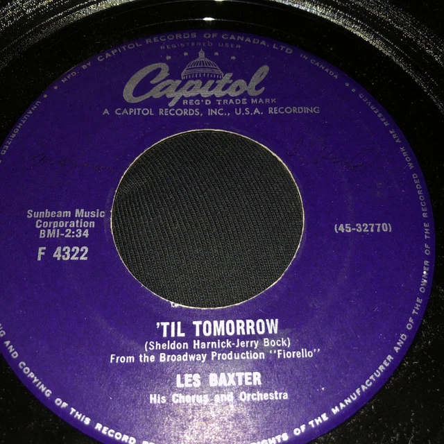 LES BAXTER TIL Tomorrow capitol records 45 RPM vinyl single 7a $5.90 ...