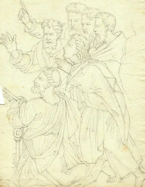 DISEGNO A MATITA antico mitologia originale XIX secolo, figure ...