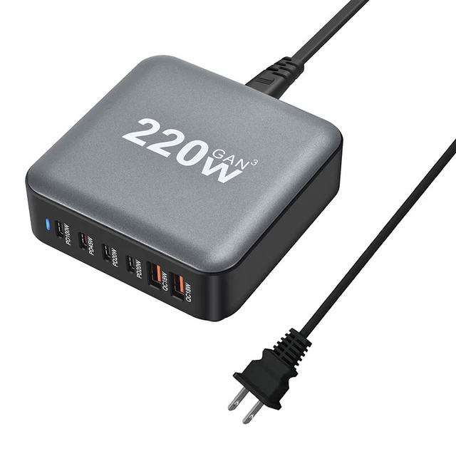 220W GAN USB-C Desktop Charger 6-port PD Fast Charging Power Station ...