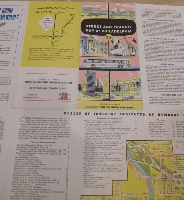 KARTE PTC STREET and & Transit Map of Philadelphia #18 1966 REPRINTED ...