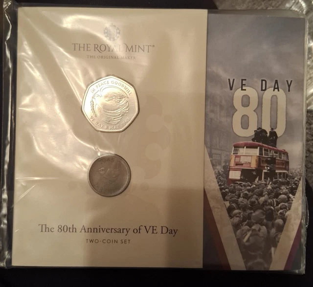 THE 80TH ANNIVERSARY of VE Day Two-Coin Set 1945/2025, Royal Mint ...