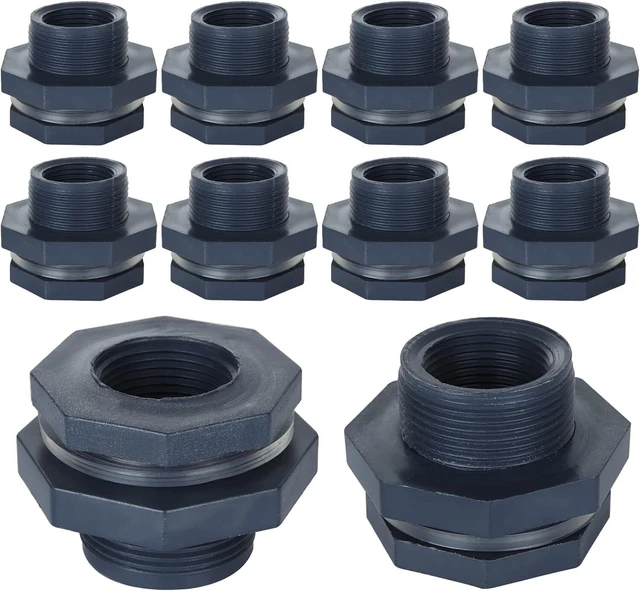 10PCS 1 INCH PVC Bulkhead Fitting Double Threaded Bulkhead Water Tank ...