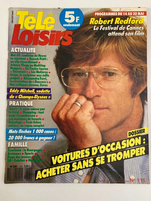 TÉLÉ LOISIRS N°115 du 9/05/1988; Robert Redford/ Eddy Mitchell/ Johnny Clegg EUR 6,00 - PicClick FR