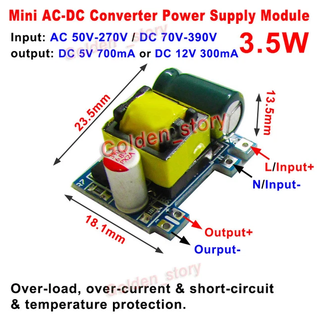 MINI AC-DC 110V 120V 220V 230V to 5V 12V Converter Board Module Power ...