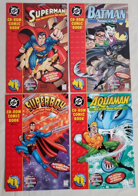 LOT DE 4 bandes dessinées CD-ROM DC Comics - Aquaman, Superman, Batman ...