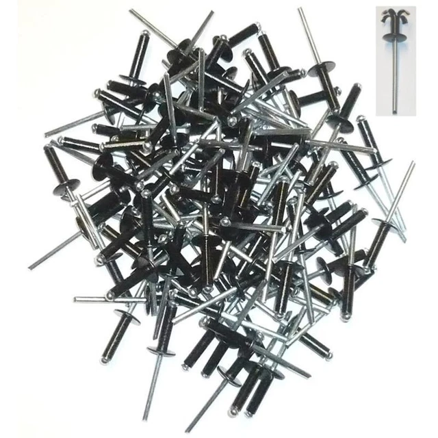 RIVET POP ÉCLATÉ NOIR TETE LARGE 4.8 x 20 mm - 100 RIVETS AVEUGLES EUR ...