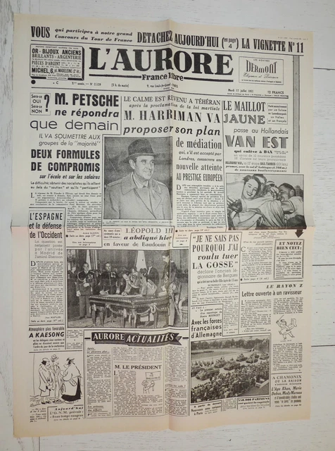 FAC-SIMILE A LA Une Journal L'aurre 17/07 1951 Belgium België Roi ...