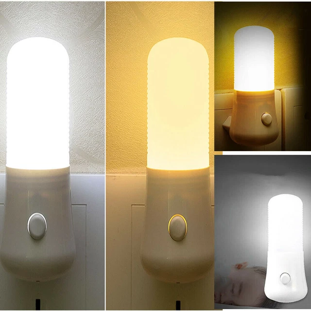 LED NIGHT LIGHT White Plug In Wall Manual On/Off Switch Lamp Eco ...