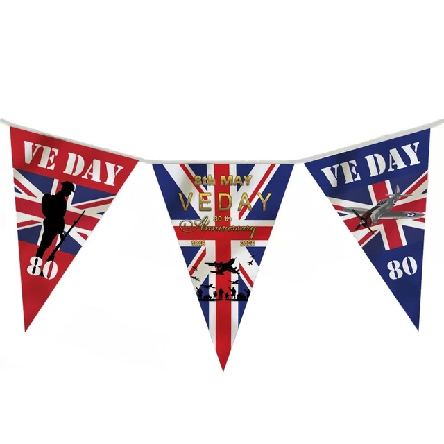 VE DAY 80TH Anniversary Flag Banner Bunting 10m 30pcs Decorations ...