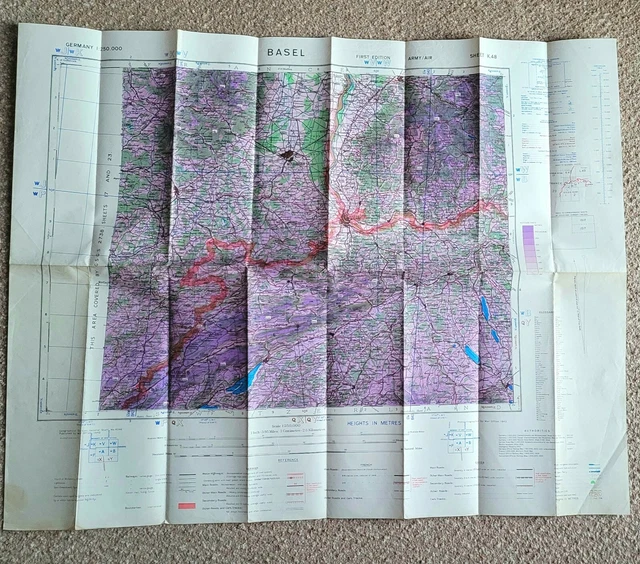 ORIGINAL WW2 BASEL 1944 Germany Map British Army Raf Military Flight ...