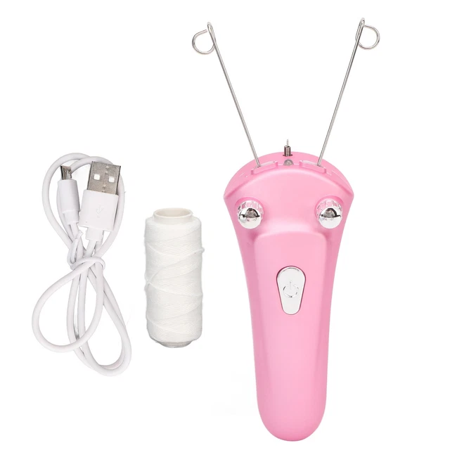 THREADING FACIAL HAIR Remover Pink LED Safe Electric Cotton Thread ...