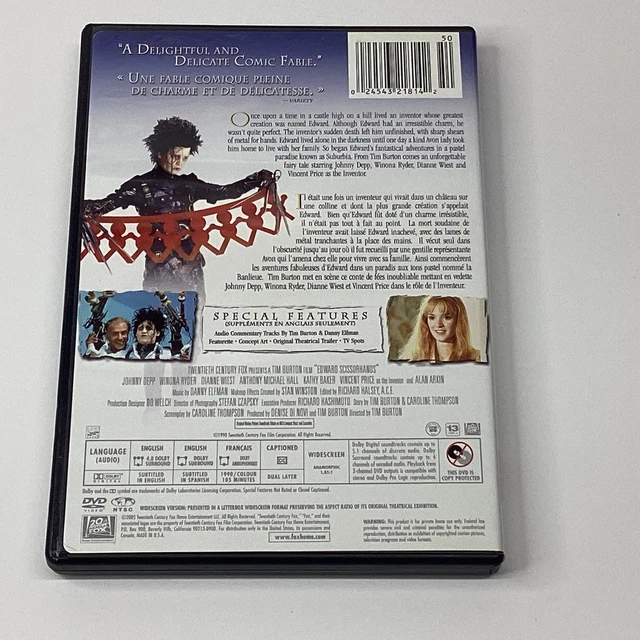 EDWARD SCISSORHANDS DVD 1990 Widescreen Anniversary Edition Depp Ryder ...