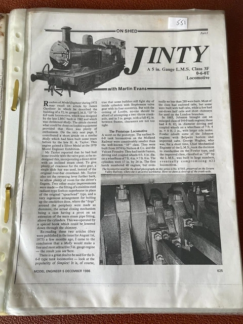 5 INCH GAUGE - LMS 3F 'JINTY' 0-6-0T Loco - Plans & Instructions (551 ...