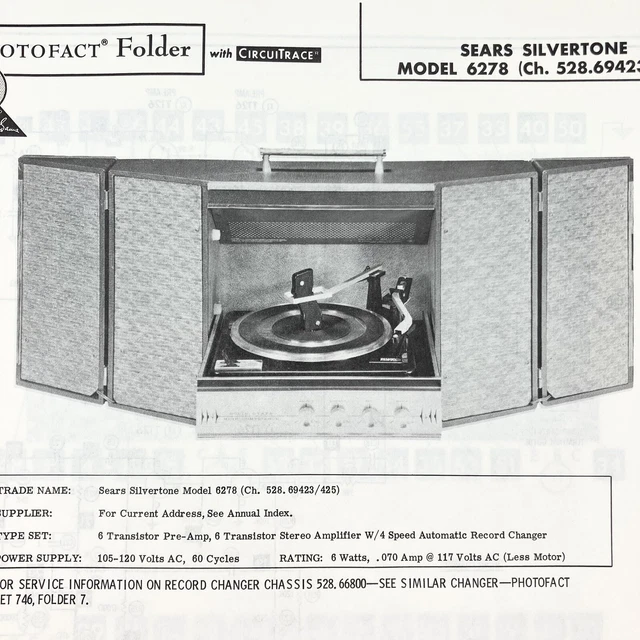 VINTAGE ORIGINAL 1966 Sears Phono 6278 Wire Schematic Service Manual £7 ...