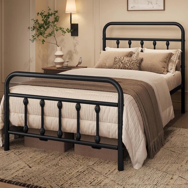 YAHEETECH 3FT SINGLE Bed Frame Vintage Iron Platform Bed with High ...