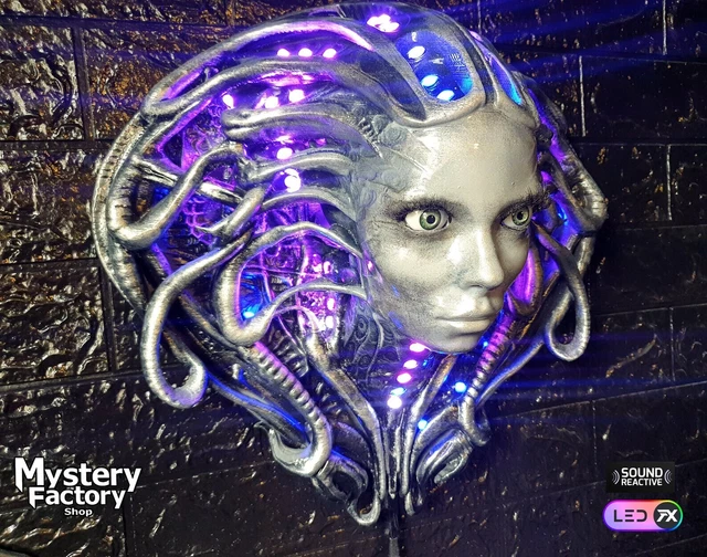 CYBERPUNK GIGER ALIEN Medusa Female Face LED Neon Lights Wall Art Decor ...