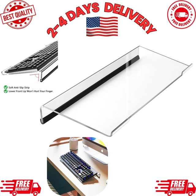 CLEAR ACRYLIC TILTED Computer Keyboard Stand Ergonomic PC Tray w/ Non ...