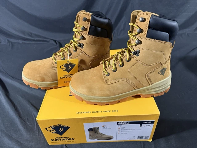HERMAN SURVIVORS GRIZZLY Steel Toe Work Boots Wide Leather Safety Size ...