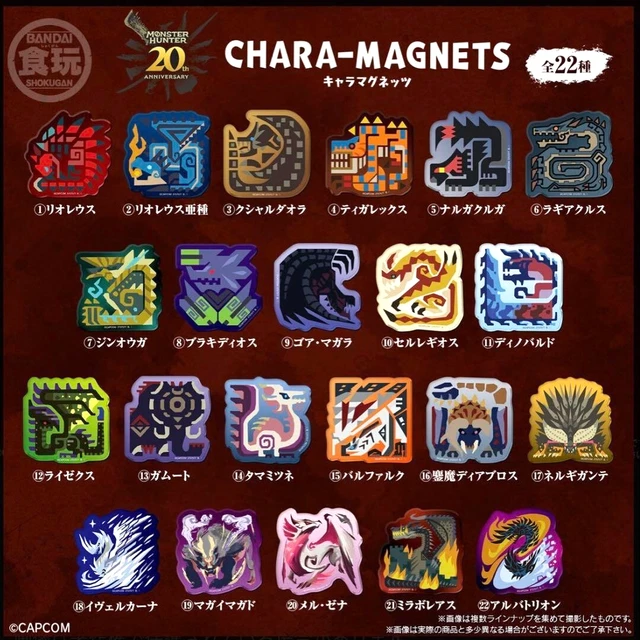 MONSTER HUNTER 20TH ANNIVERSARY Character Magnets BANDAI Total 22 Types ...