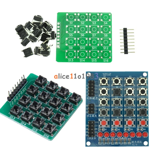 4X4 KEYPAD MATRIX Keyboard Module 16 Buttons Mcu LED For Arduino DIY ...