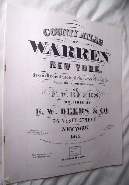 1876 WARREN COUNTY Ny Atlas Map Fw Beers Luzerne Chester Queensbury ...