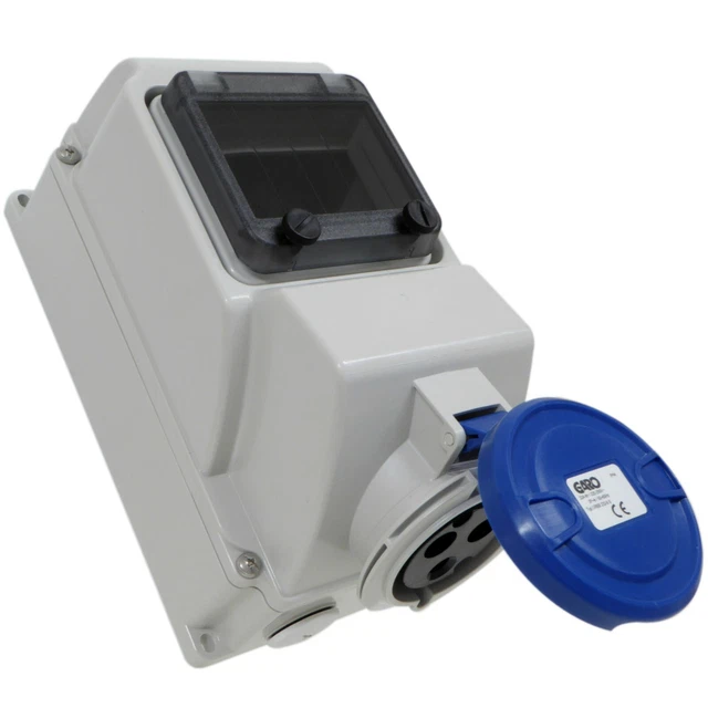 32 AMP 3 Pin 2P+E 230V Wall Mount Socket with DIN Rail for RCD RCBO MCB ...