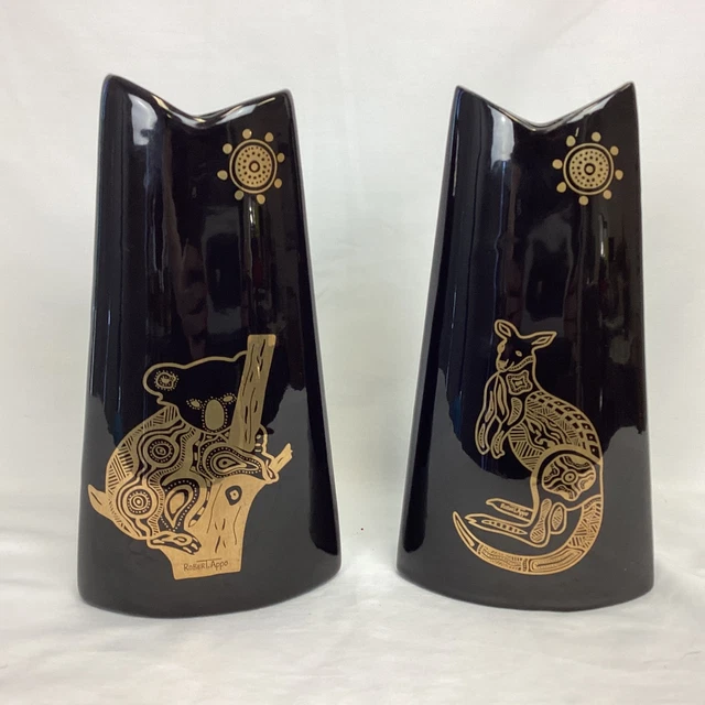 PAIR OF ROBERT Appo Australian Aboriginal Art Design Vases (12E) MO ...