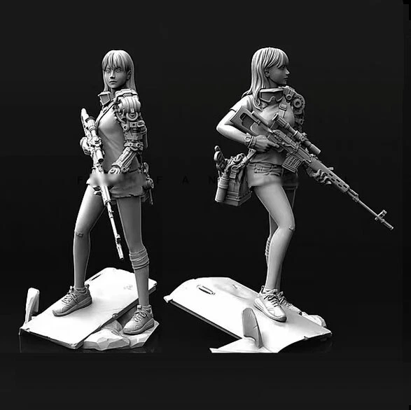 1/35 FEMALE CYBORG Soldier Sniper SciFi Resin Model Kit Unassembled ...