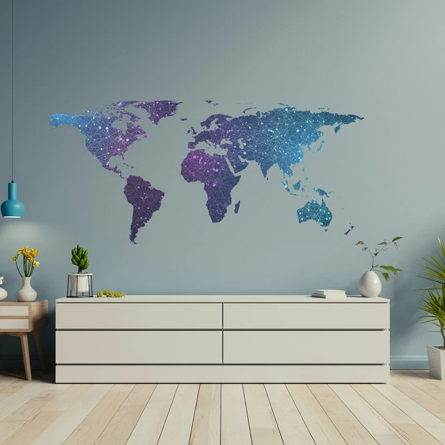 WW03 STICKER MURAL Carte Du Monde Global Network Autocollant Stickers ...