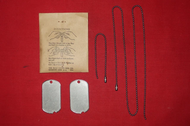 ORIGINAL WW2 US Army Dog Tags & Chains Set Dated 1944 New old stock £29 ...