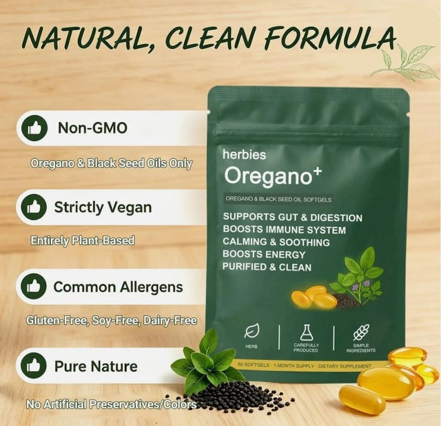 2PACKS OREGANO AND Black Seed Oil Herbies Oregano Plus 6000mg 60 Vegan ...