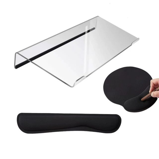 TILTED KEYBOARD HOLDER Set Transparent Acrylic Keyboard Wrist Rest Pad ...