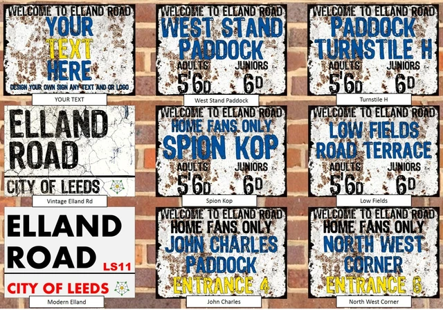 LEEDS UNITED ELLAND Road Editable Retro Vintage Style Metal Sign LUFC £ ...