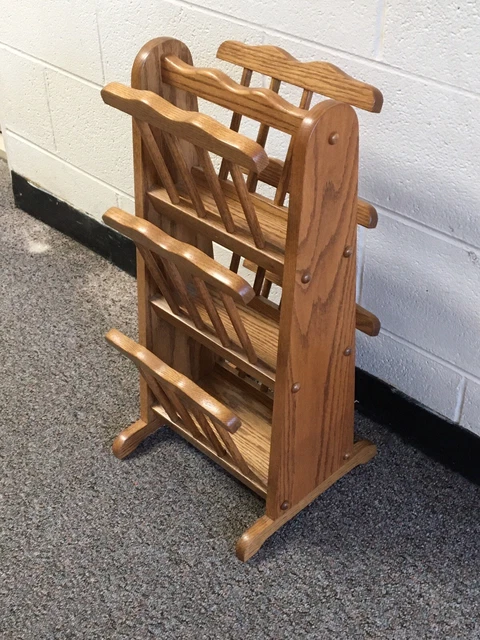 VINTAGE OAK WOODEN Magazine Newspaper Rack Holder Display Stand Tote ...