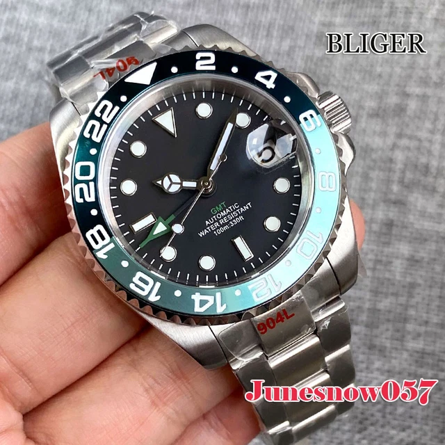BLIGER 40MM 24 Hour GMT Black Watch Dial Auto NH34A Movement Men ...