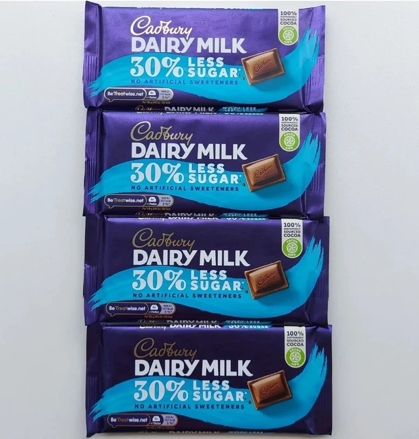 CADBURY DAIRY MILK 30% Less Sugar 85g Milk Chocolate 1, 2 or 4 Bars £4. ...