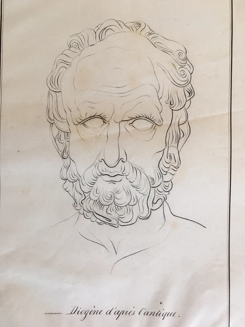 GRANDE DISEGNO AL Antico Inchiostro 1850 Greca Ritratto Diogene Uomo ...