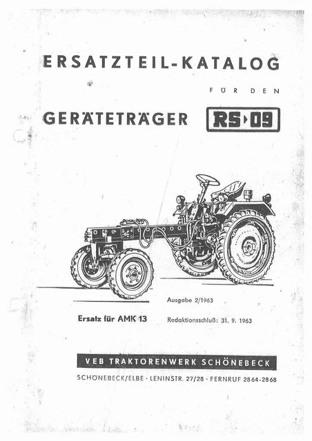 ERSATZTEILKATALOG GERÄTETRÄGER RS 09 IFA DDR Traktor Schönebeck EUR 87 ...