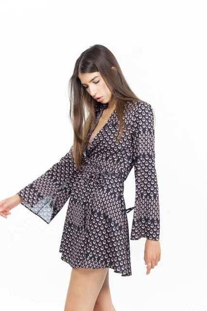 ROBE BEC & BRIDGE manche cloche années 70 imprimé fleurs rose noir AU10 ...