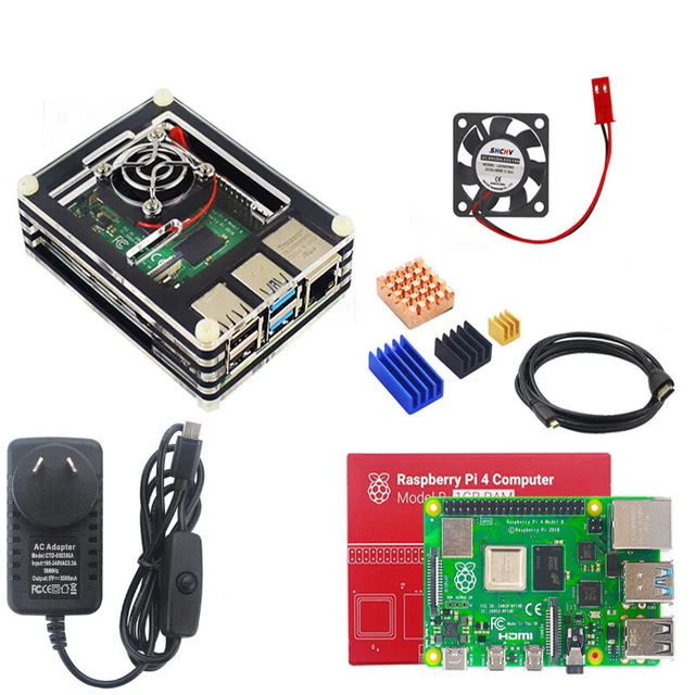 RASPBERRY PI 4 (2/4/8GB) Basic Kit - Case w/ Fan & Heatsinks, 5V3A AU ...