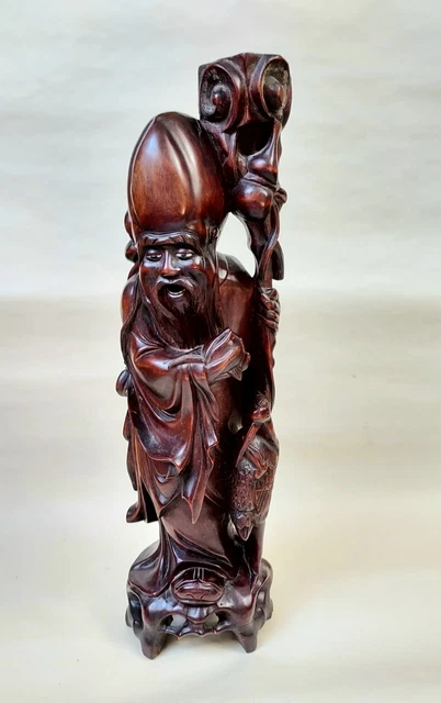 LARGE WOODEN CHINESE Carving Of Immortal Male Figure £80.00 - PicClick UK